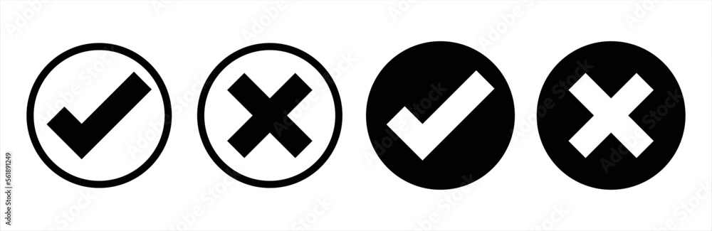 Check mark, Cross mark black icon set. Isolated tick symbol, right and ... Check mark, Cross mark black icon set. Isolated tick symbol, right and ...