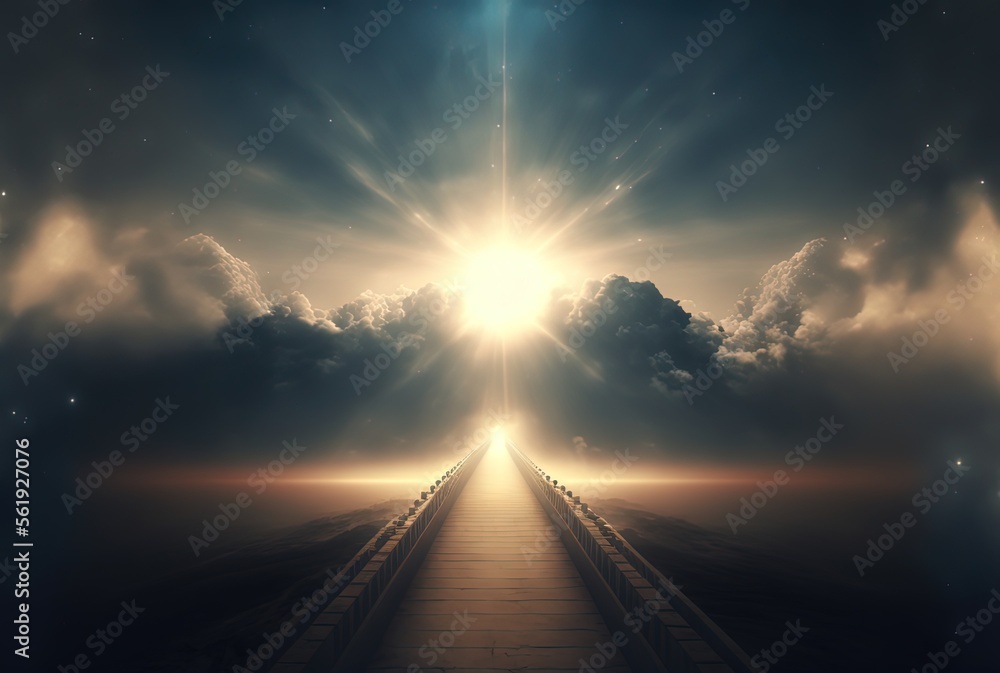 way path to heaven with light glow from the eternal horizon, concept of ...