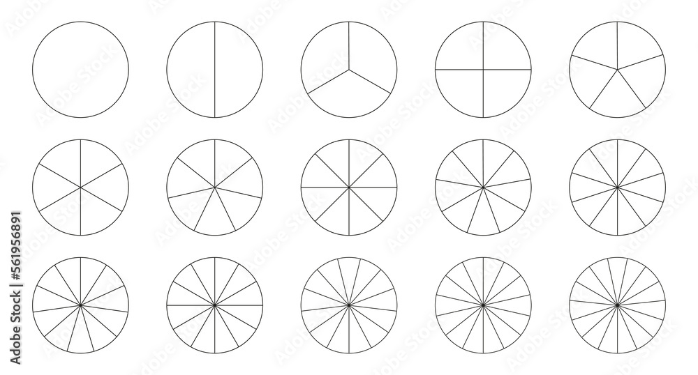 Segment slice icon. Pie chart template. Circle section graph line art. 1,2,3,4,5,6,7,8,9,10,11 ...