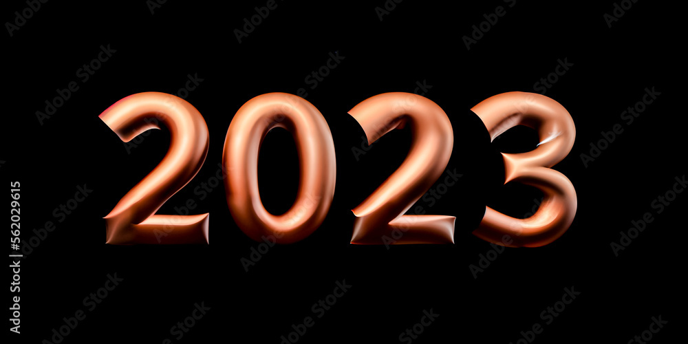 ภาพประกอบ Stock 2023 year 3d text text on black, CGI 3d 4K and ai ...