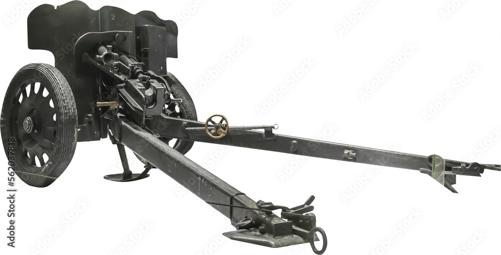 Isolated PNG cutout of an anti-tank artillery cannon from Word War II ...