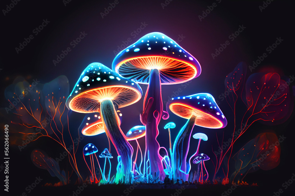 Psilocybin mushrooms, ai illustration. Commonly known as magic ...