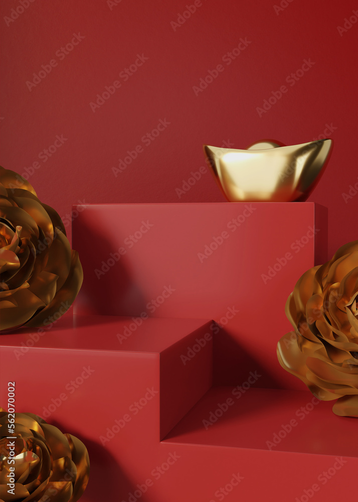 Chinese style display podium minimal for product backdrop. 3d rendering ...