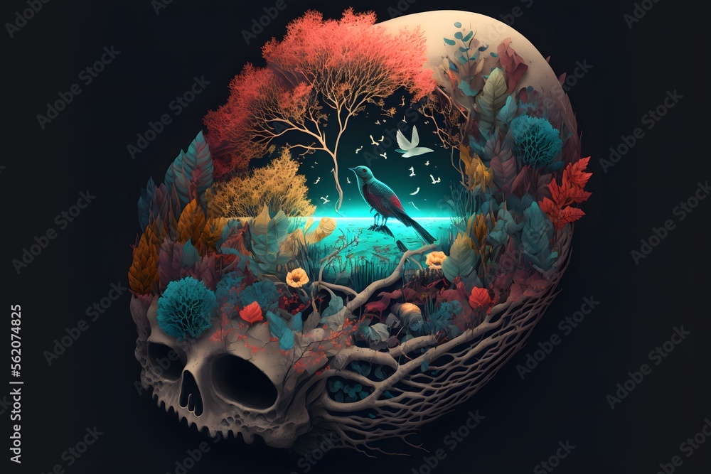 Ilustrace A graphic illustration of bird, dying birds and animals ...