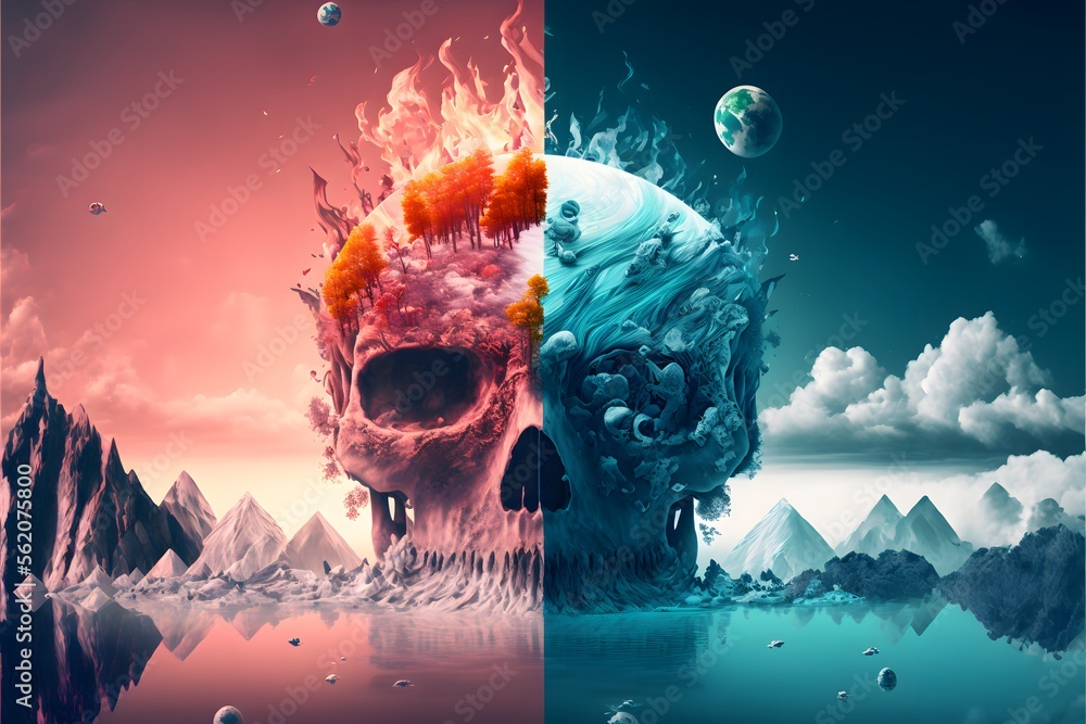 Skull representing death, extinction, apocalypse, and loss of ...