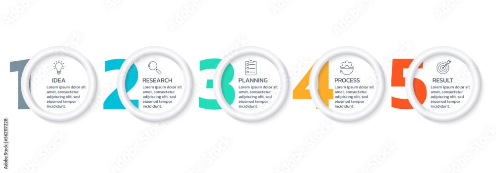 5 steps infograph. Five numbers options with business icons ...