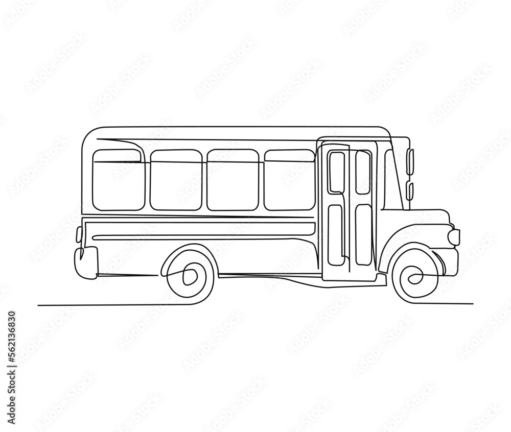 Vector de Stock Continuous one line drawing of old school bus. Vintage ...