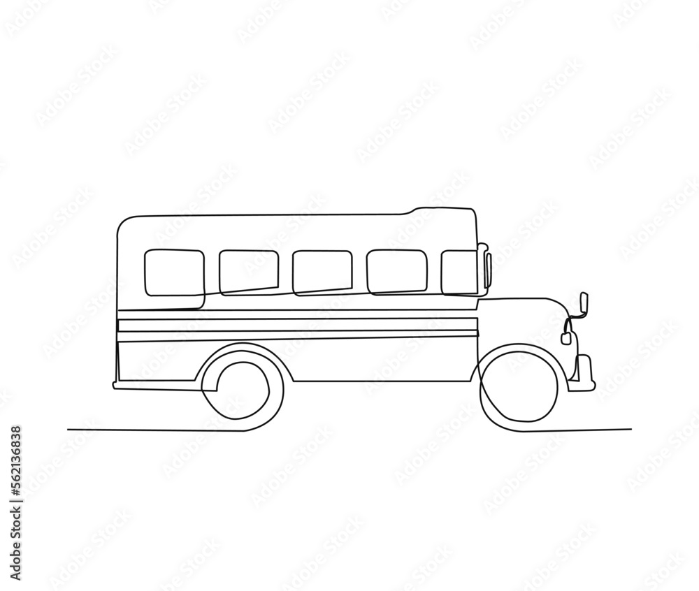 Continuous one line drawing of old school bus. Vintage school bus line ...