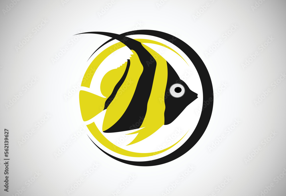 Angelfish in a circle. Fish logo design template. Seafood restaurant ...