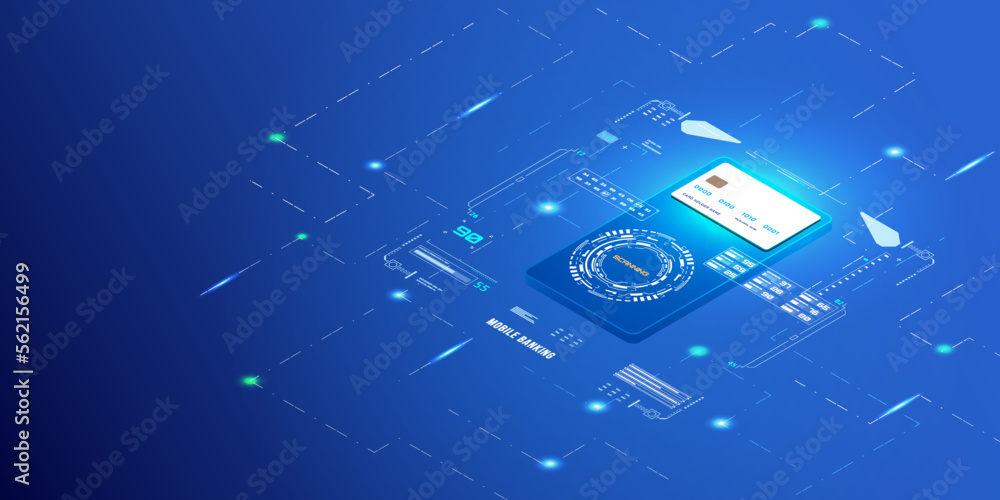 Isometric mobile banking online payment with credit card digital ...