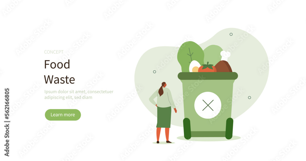 Sustainability illustration set. Characters throwing food waste into a ...