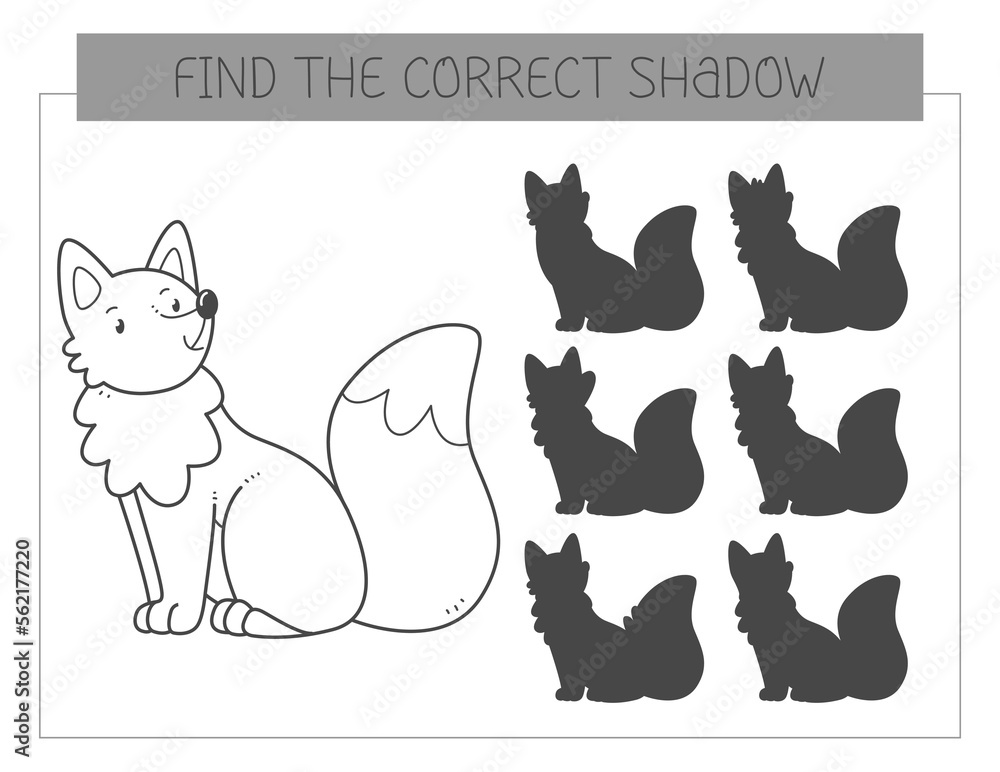 Find the correct shadow coloring book with a fox. Coloring page ...