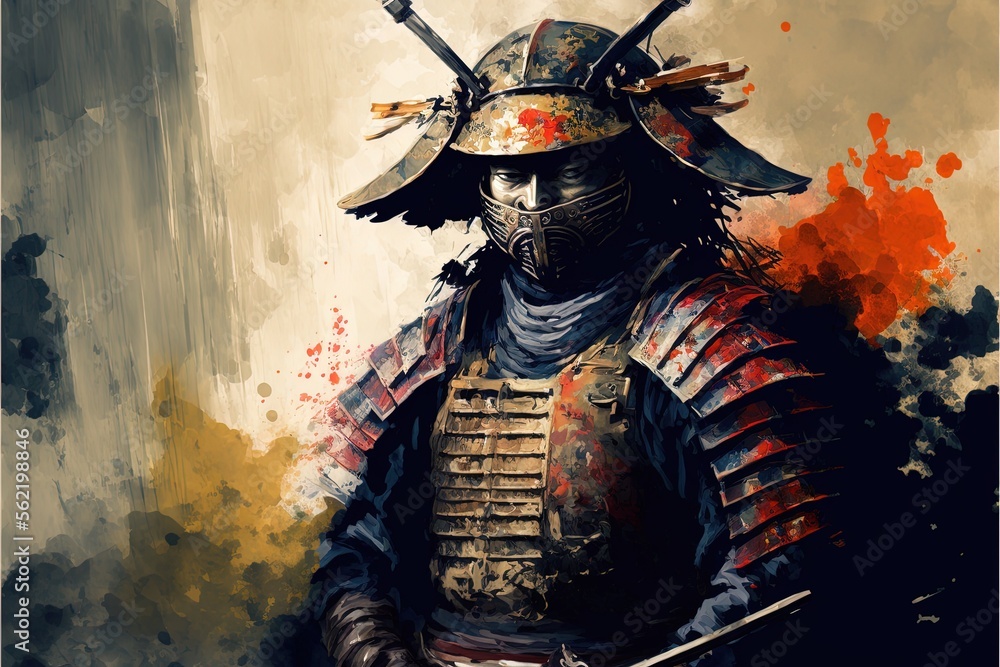 Samurai warrior painting with armor, background. AI digital ...
