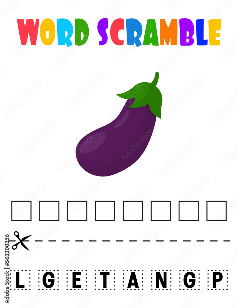 Eggplant Word scramble . Educational game for kids. English language ...
