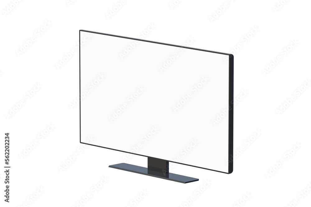 Flat wide TV with white screen isolated on white background. 4k blank ...