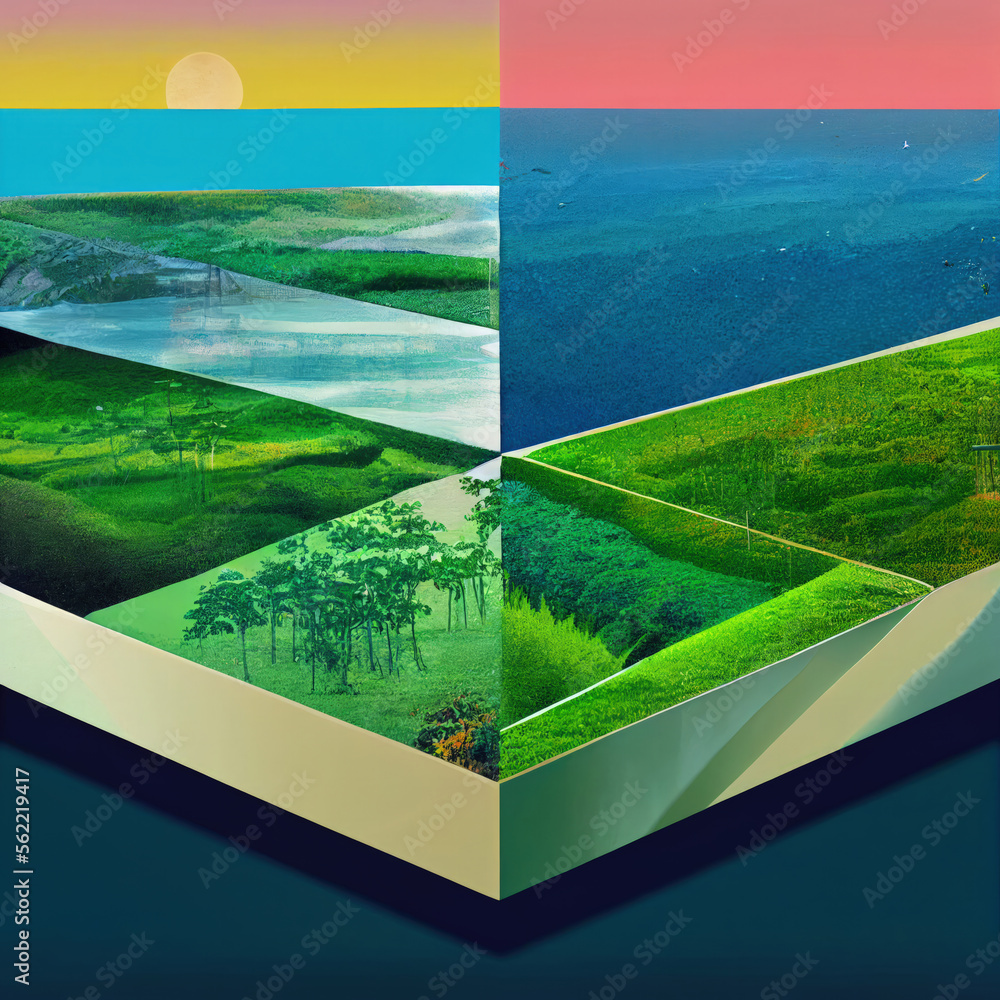 Montage of nature quadrants of seasons, environmental sustainability ...