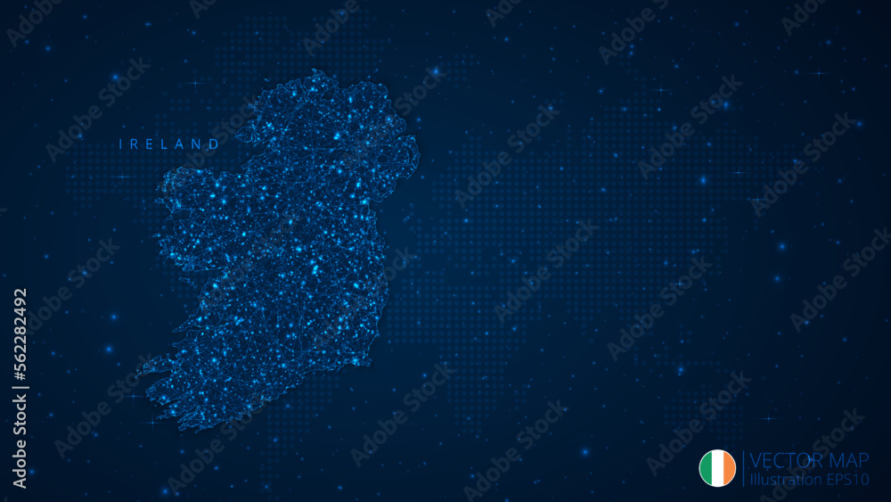 Map of Ireland modern design with polygonal shapes on dark blue ...