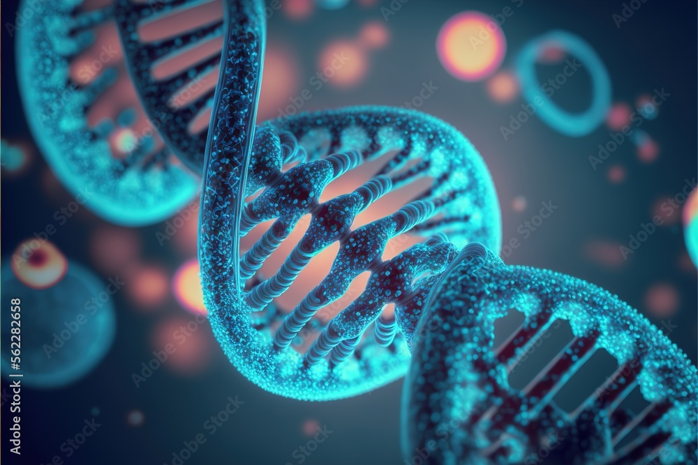 3d rendered genetic illustration of human dna under microscope created ...