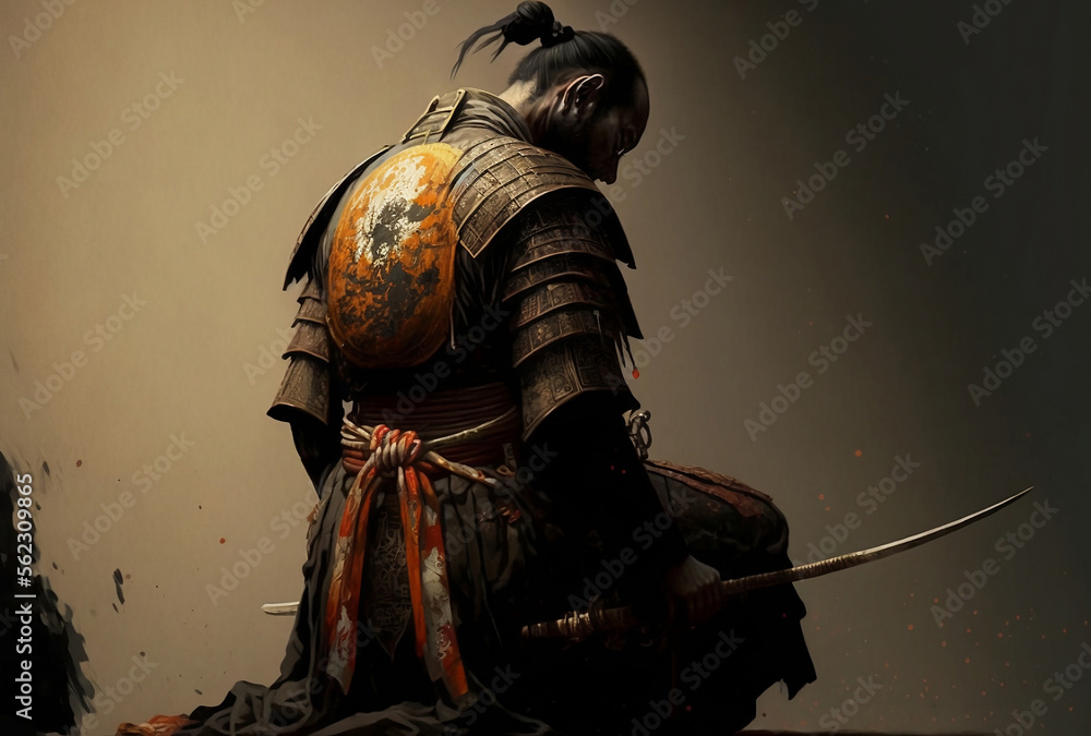 Samurai Warrior in Traditional Attire Bowing Stock Illustration | Adobe ...