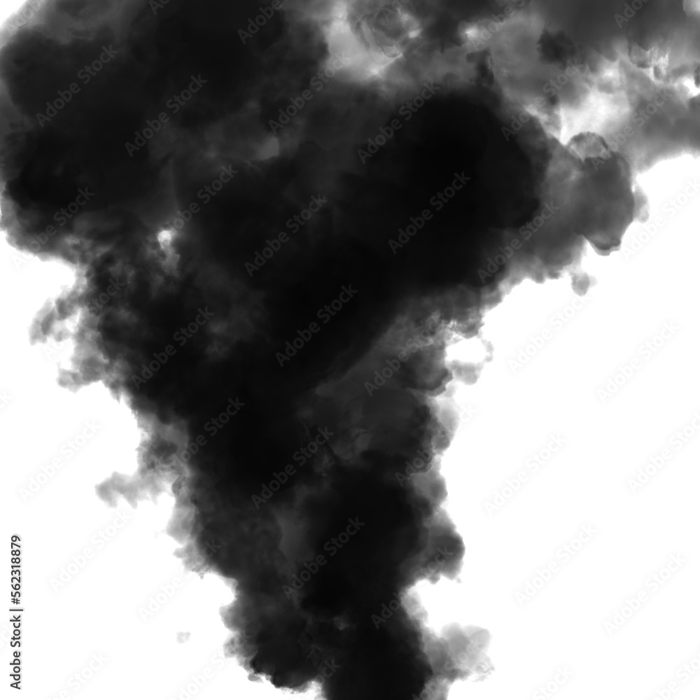 Abstract black puffs of smoke swirl overlay on transparent background ...