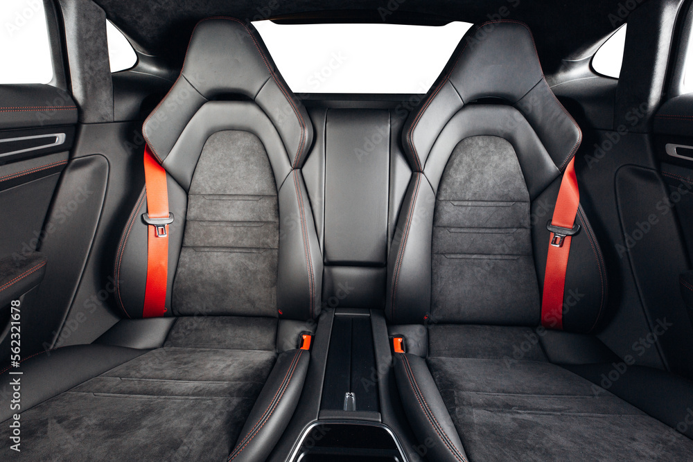 Luxury car rear seats row. Expensive car leather seats with empty ...