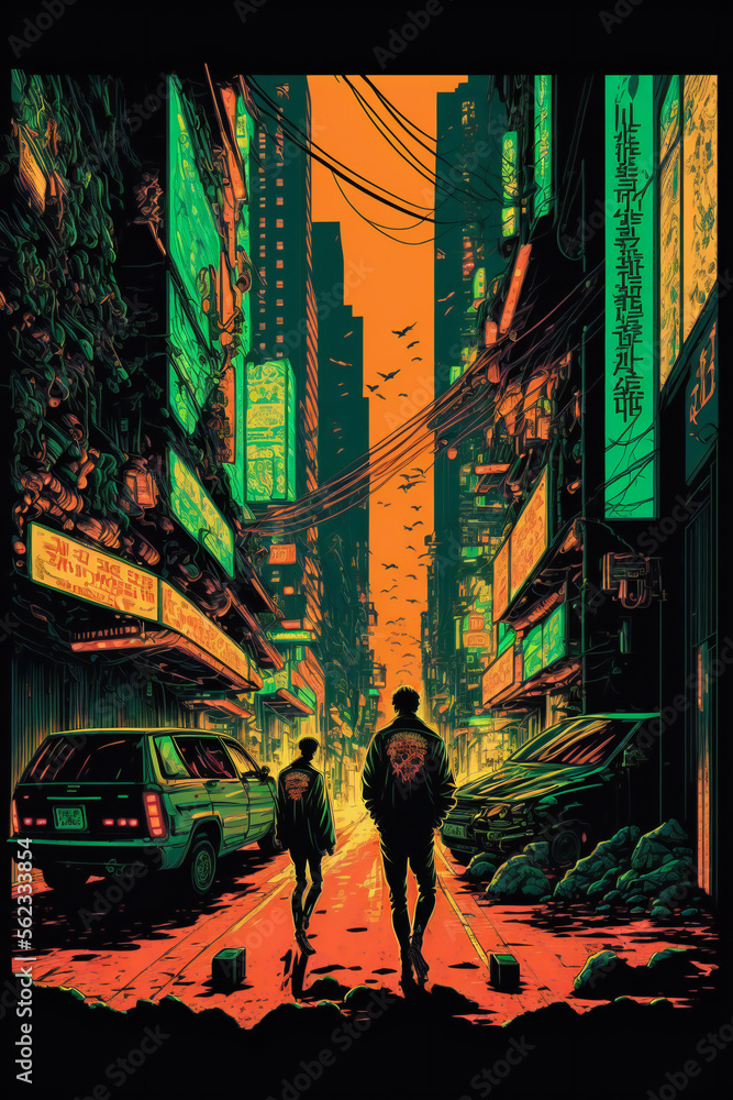 Stunning highly detailed dystopian cyberpunk illustration of futuristic ...