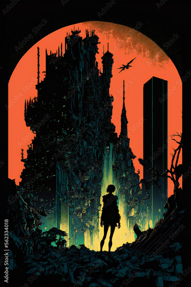 Stunning highly detailed dystopian cyberpunk illustration of futuristic ...