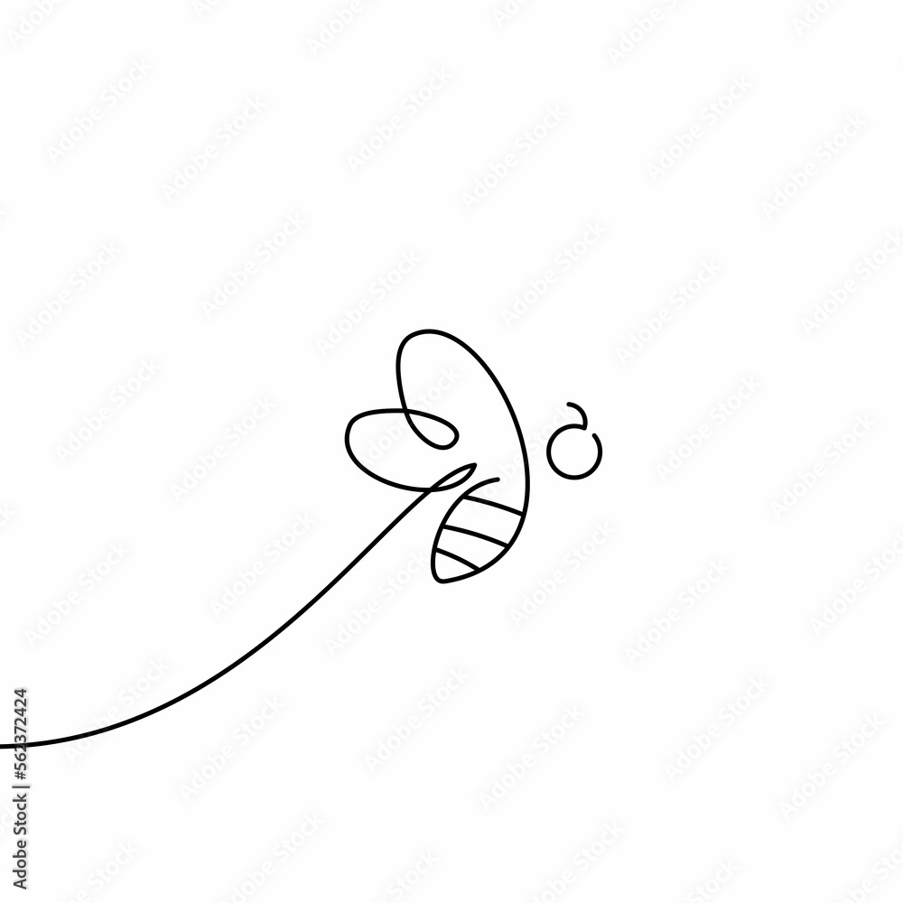 Continuous one line drawing. Flying bee logo. Black and white vector ...
