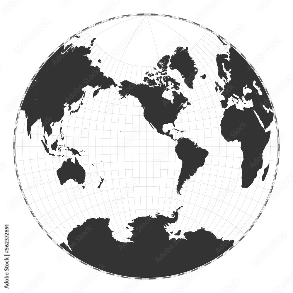 Vector world map in Van der Grinten II projection. A plain geographical ...