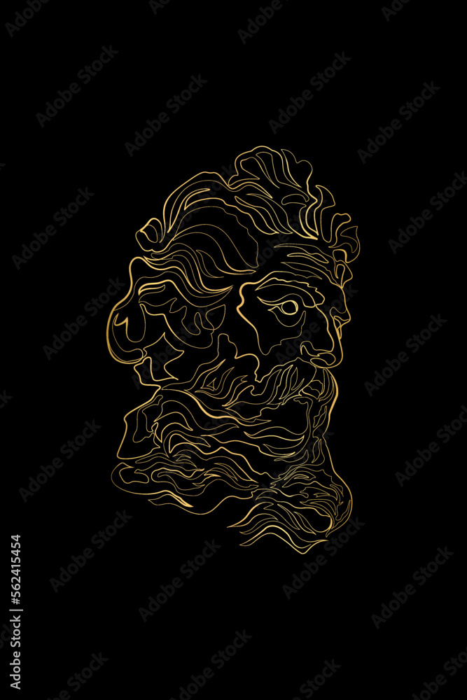 Zeus, God of thunder, sculpture, Printable One Line Drawing, One line ...