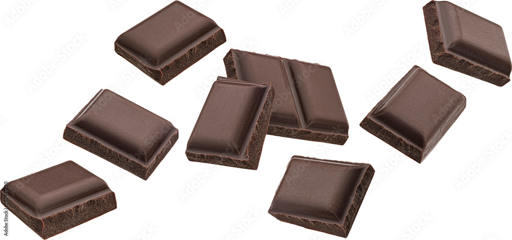 Falling chocolate pieces isolated Stock Photo | Adobe Stock