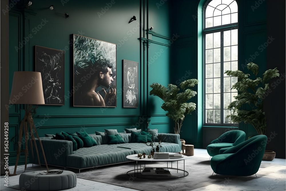 a modern living room in a minimalist millenium crib, high ceiling and ...