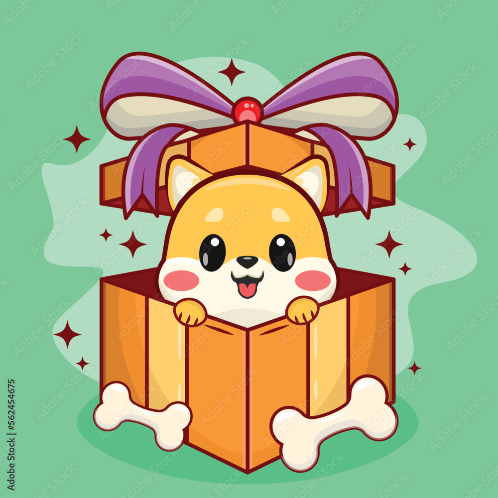 Cute Shiba Inu in Gift Box Cartoon Vector Icon Illustration. Animal ...