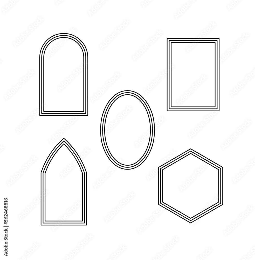 Vector isolated five geometric shapes frames set three lines style ...