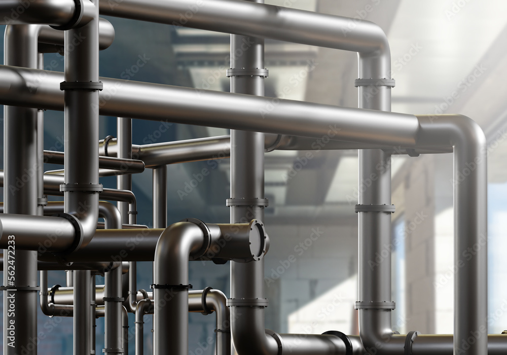Illustration Stock Pipes inside chemical plant. Pipeline for processing ...