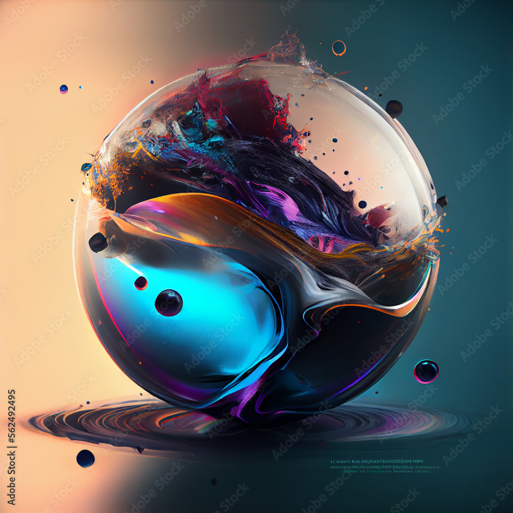 Captivating piece features a fluidic sphere, or "blob" prompt: liquid ...