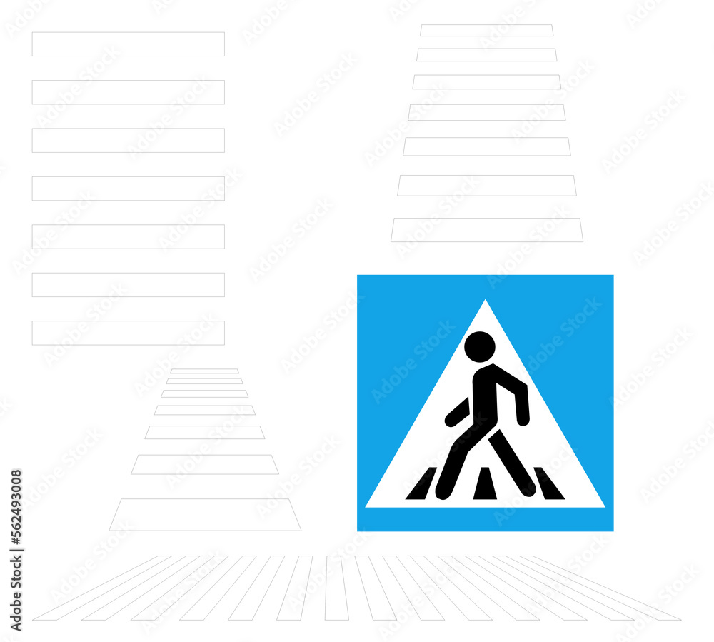 Pedestrian crossing zebra and road sign illustrations on a transparent ...