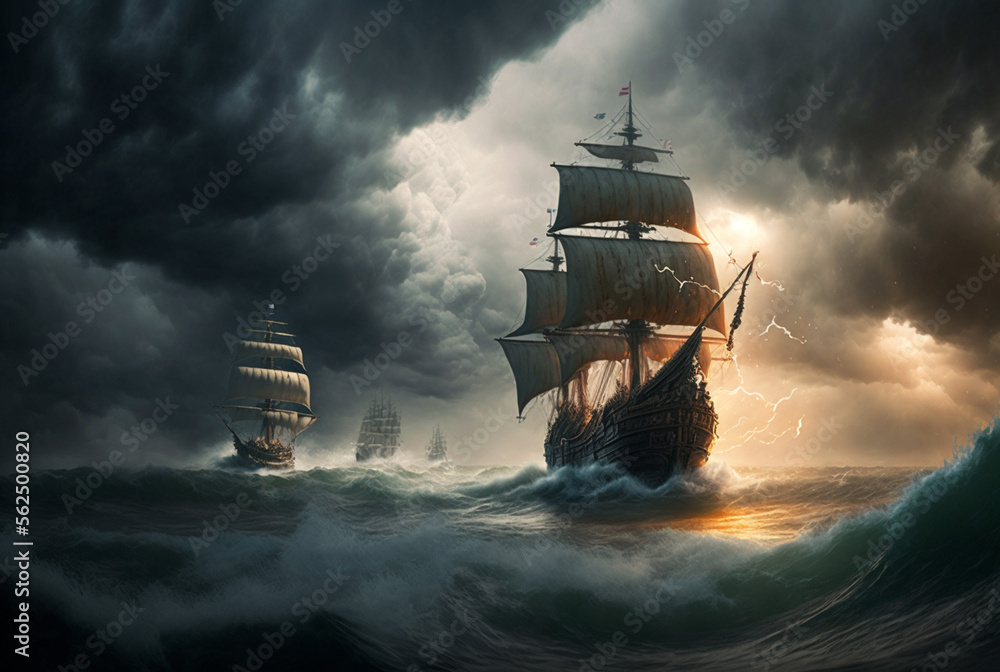 Sailing ship. galleon. Ocean. Sails Stock Illustration | Adobe Stock