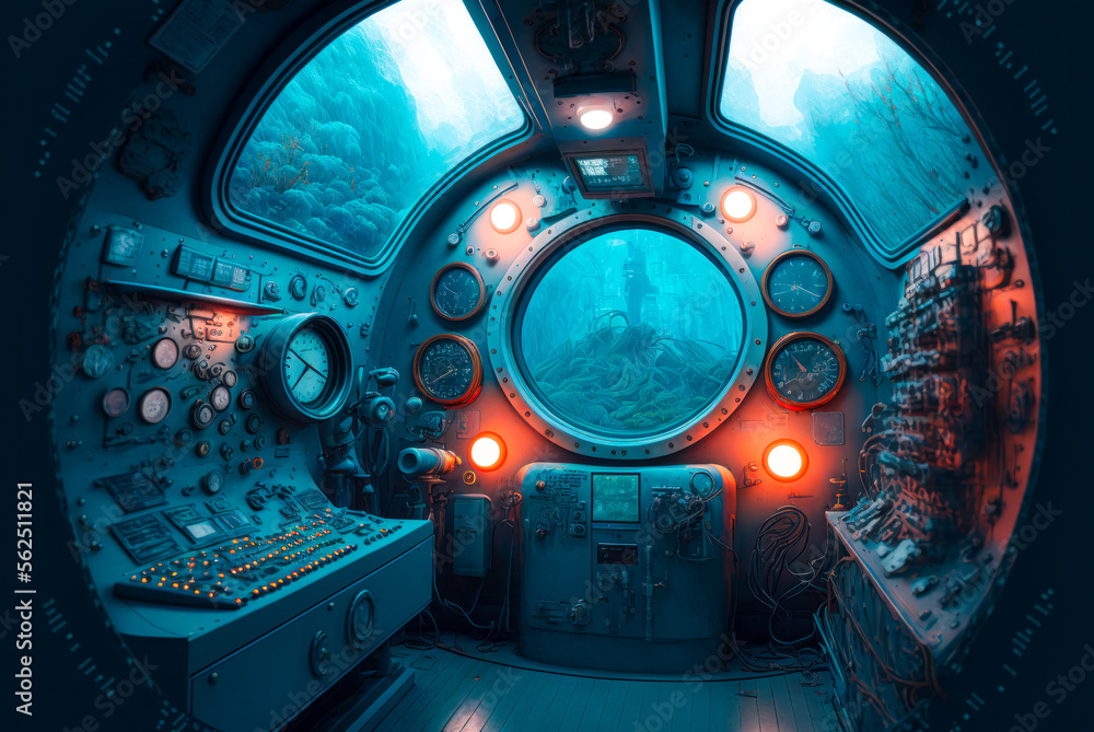 Submarine interior. Generative AI Stock Illustration | Adobe Stock