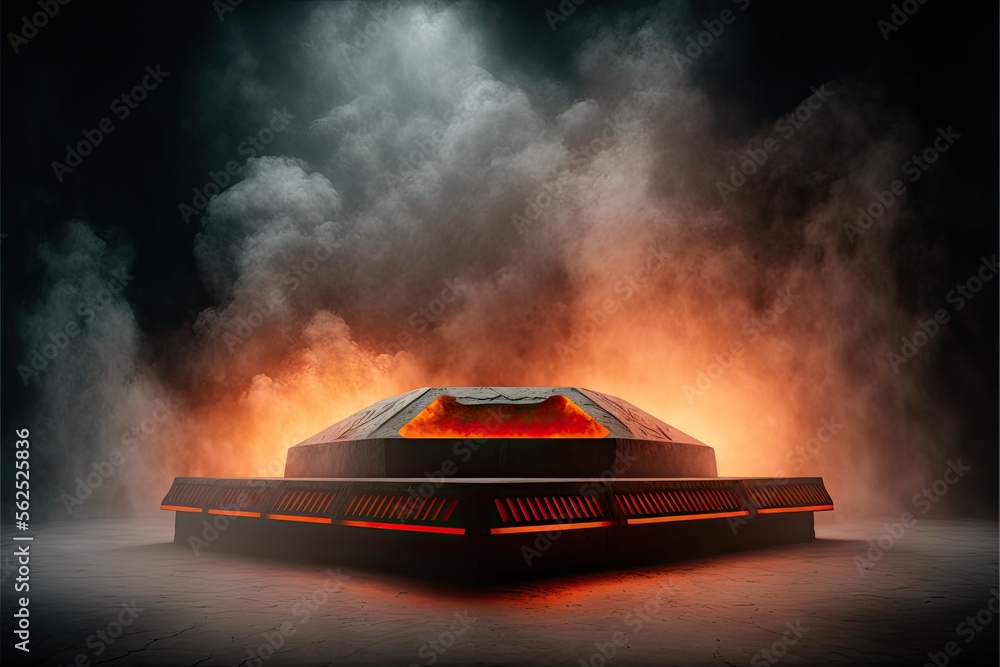 futuristic empty podium stage with Smoke and neon light generative ai ...