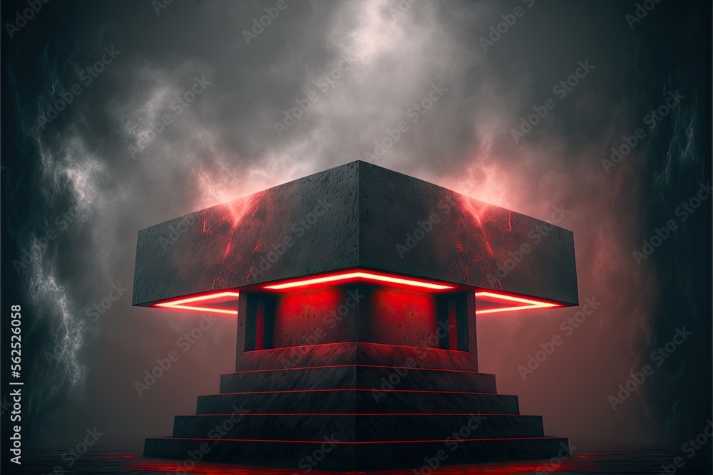 futuristic empty podium stage with Smoke and neon light generative ai ...