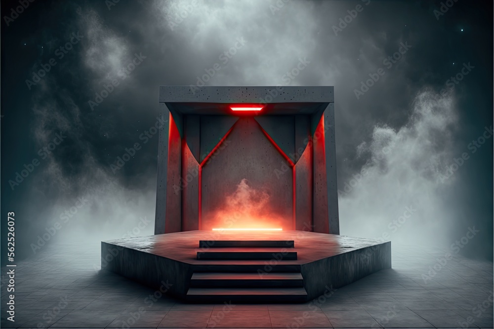 Stock-Illustration „futuristic empty podium stage with Smoke and neon ...