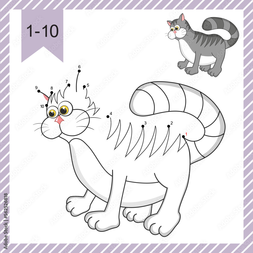 Dot to dot. Cat. Logic Game and Coloring Page with answer. Connect the ...