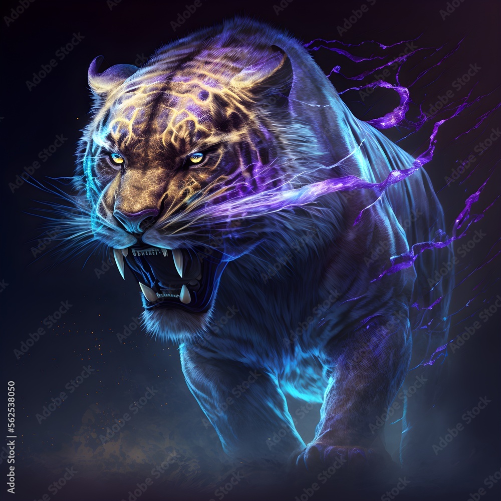 Saber Tooth Tiger Wallpaper, Purple and Blue for Desktop. Stock ...