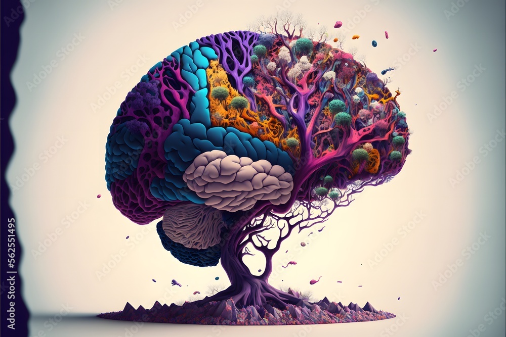 Human Brain side view. Graphic Illustration of human brain. Colorful ...