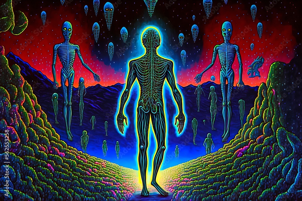 Silhouette of a four-dimensional character in the world of LSD. Ego ...