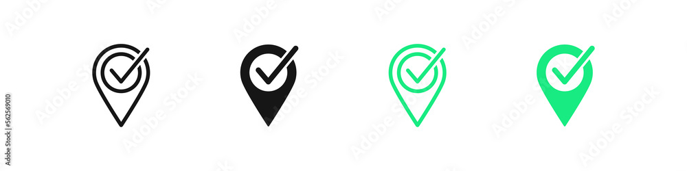 Check mark pin icon. Location geo point symbol. Correct local signs ...