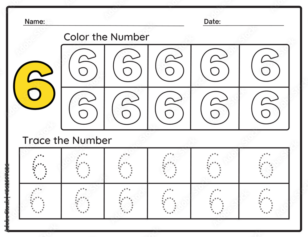 Writing practice number six printable worksheet for preschool ...