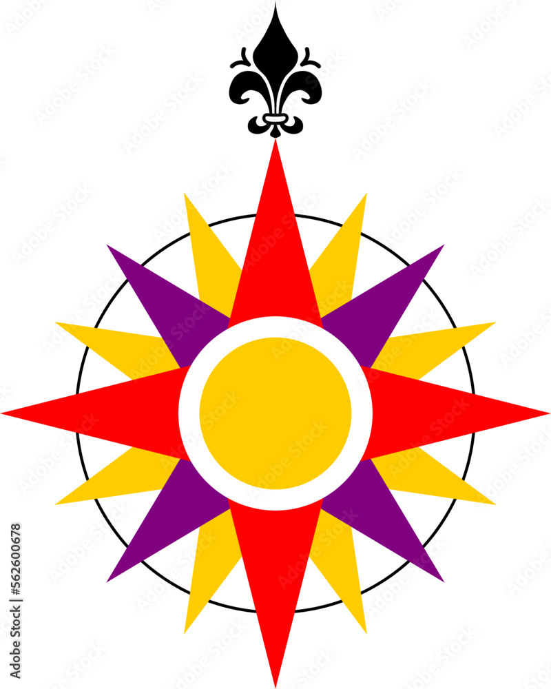 Antique Vintage Map Style Decorative Compass Rose Icon with a Fleur-de ...