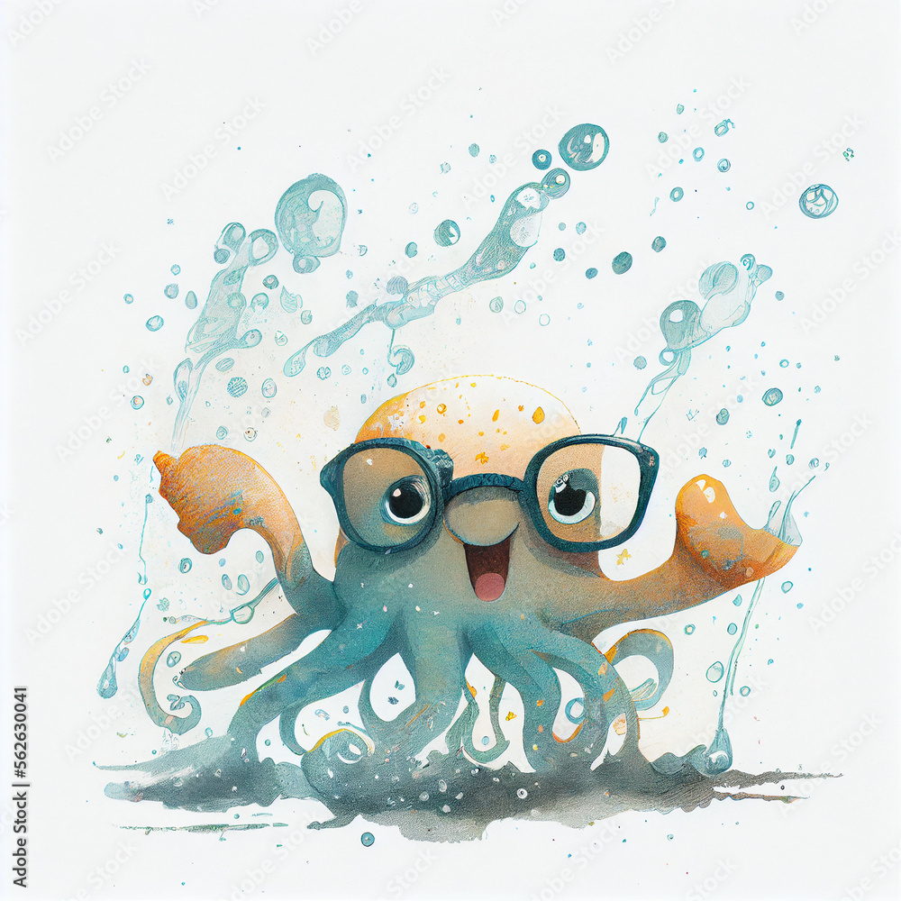 Cartoon. cute smiling octopus. generative ai Stock Illustration | Adobe ...